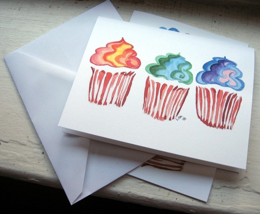 Cupcake Notecards Rainbow Swirl Cupcake Art Cards Set of 12 - Etsy