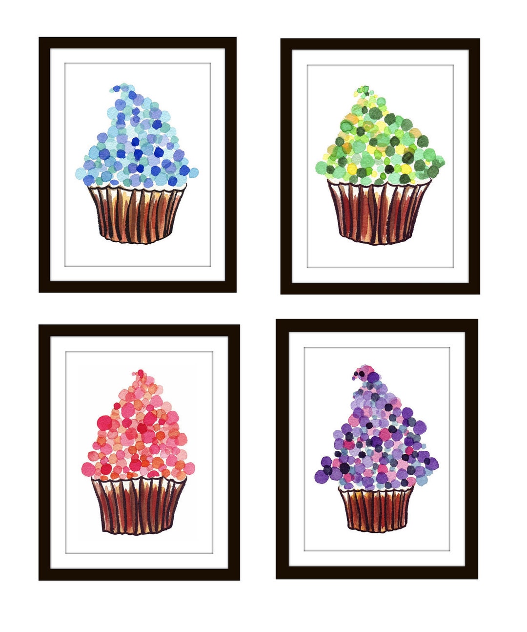 5x7 Prints Cupcakes Watercolor Paintings Kids Room Illustrations ...