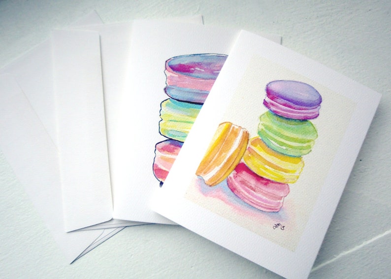 Macaroons Stationery Card Set Macarons Art Notecards Food - Etsy
