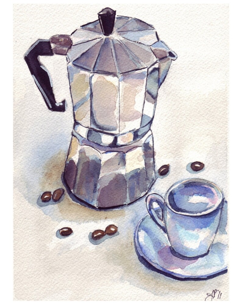 Watercolor Painting - Still Life - Espresso Art, Espresso Maker With ...