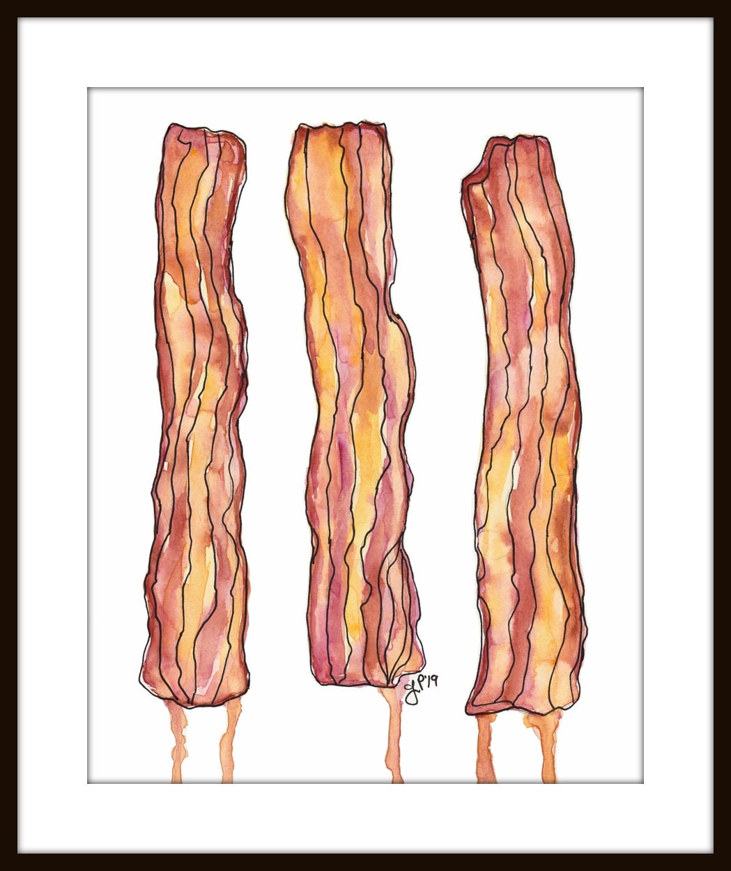 Bacon Art Watercolor Painting Print - Breakfast Kitchen Wall Art ...