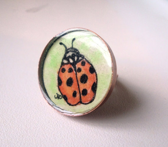 Items similar to Ladybug Ring - Watercolor Art Ring, Original Hand ...