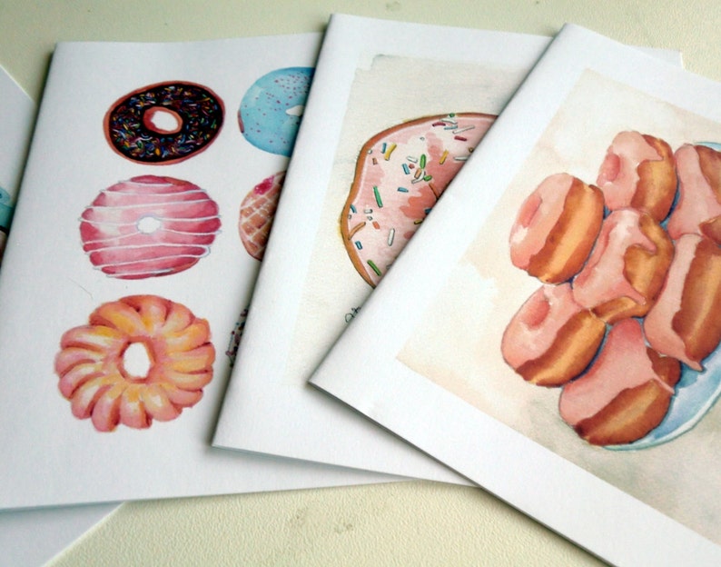 Donut Watercolor Art Notecards, Cute Food Cards, Set of 8 - Etsy