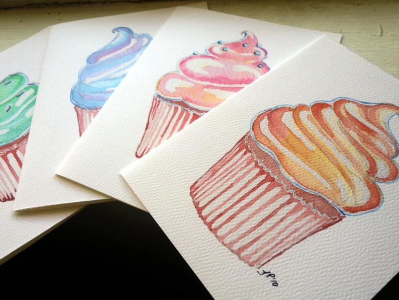 Cupcake Art Notecards ed. 2 Set of 8 Cupcake Cards | Etsy