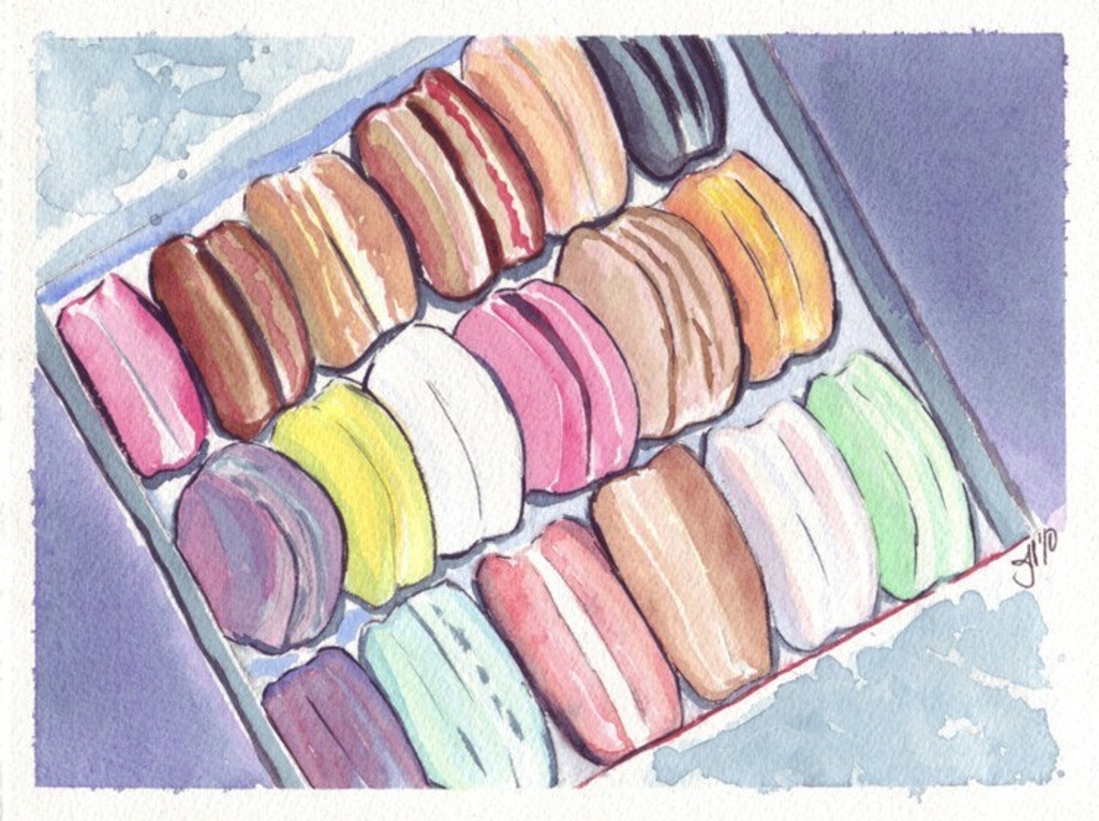 Macarons Art No. 3 Watercolor Painting Square Box of - Etsy
