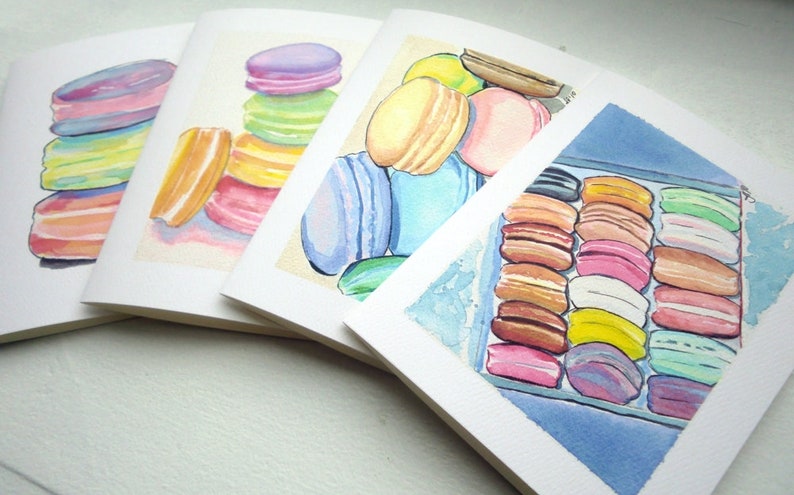 Macaroons Stationery Card Set Macarons Art Notecards Food - Etsy