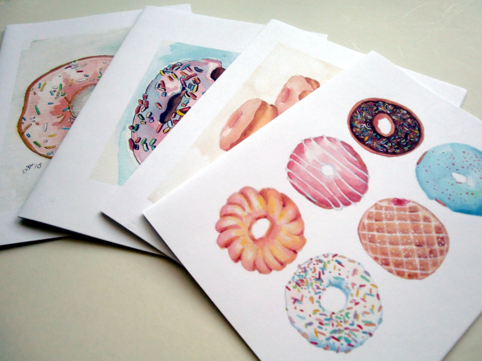 Donut Stationery Set - Donut Cards Watercolor Art Blank Notecards ...