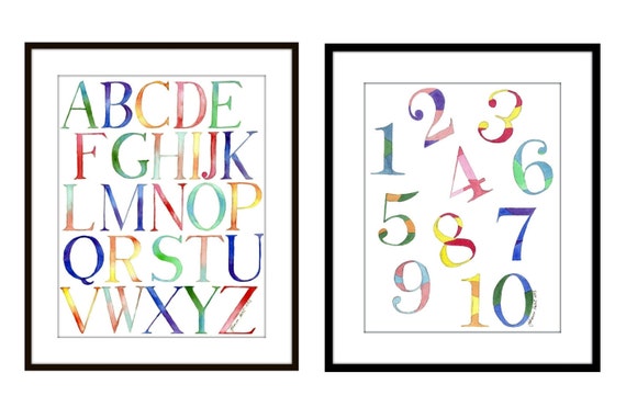 Rainbow Alphabet Letters and Numbers Watercolor Paintings 1 | Etsy