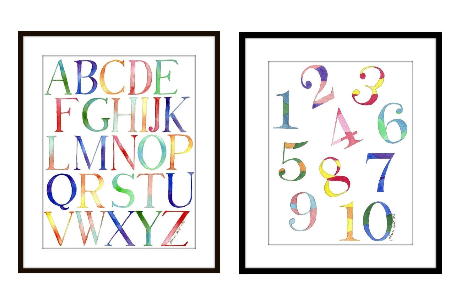 Rainbow Alphabet Letters and Numbers Watercolor Paintings - 1 2 3 ABC ...