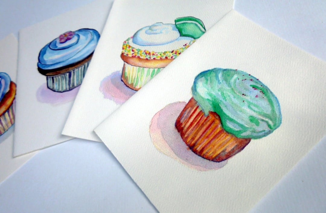 Cupcake Notecards Set - Cupcake Art Cards (ed. 1) , Set of 12 - Etsy