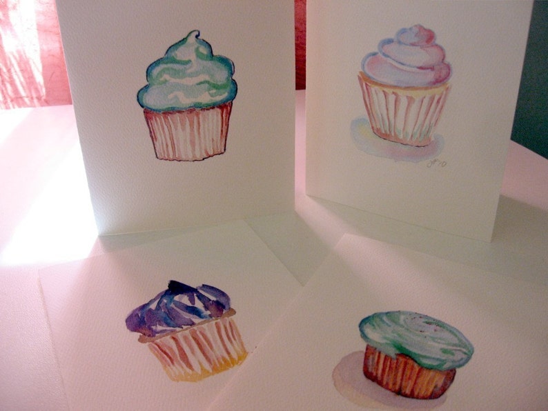Cupcake Notecards Blank Watercolor Art Cards ed. 5 Set of - Etsy