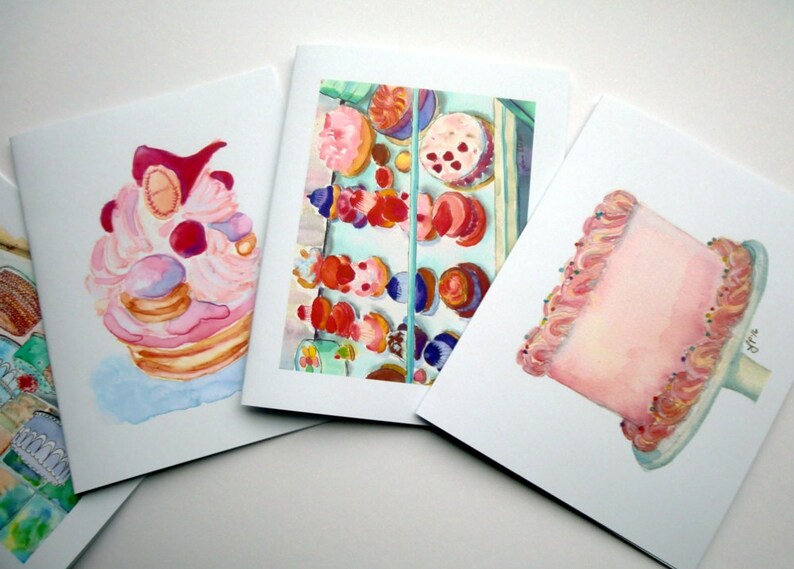 Cake Art Cards - Pastries Greeting Cards - Bakery Sweets Watercolor Art ...