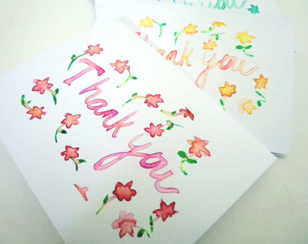 Spring Thank You Card - Floral Watercolor Card Set - Colorful Art Thank ...