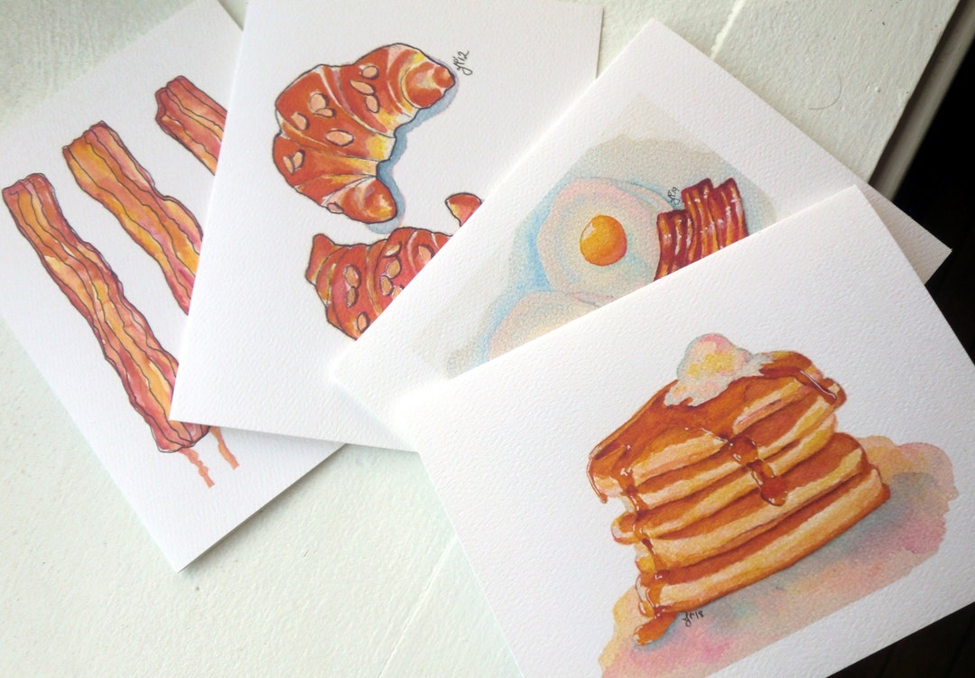 Pancake Cards - Breakfast Foods Card Set - Foodie Watercolor Art Note ...