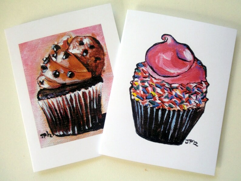 Note Card Set Cupcake Cards Art Note Cards ed. 6 Set of 4 - Etsy