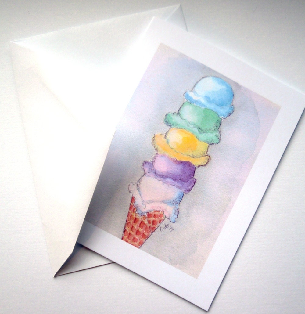 Ice Cream Cards Ice Cream Cones Watercolor Art Blank - Etsy