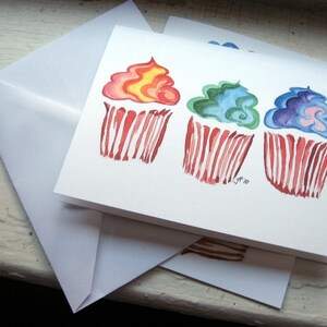 Cupcake Cards Blank Card Set Cupcake Notecards Set, Rainbow Note Cards ...