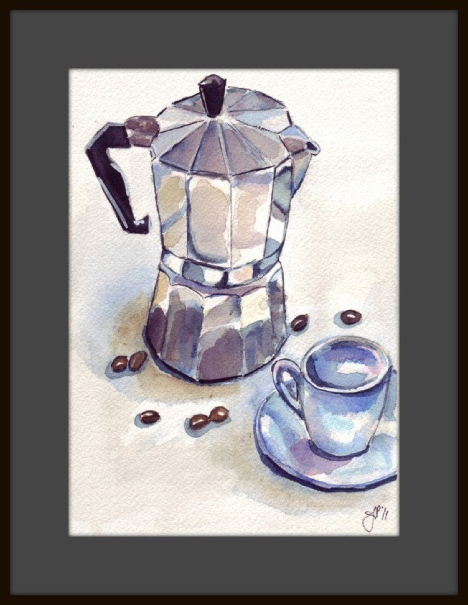 Coffee Watercolor Painting Cafe Art Illustration Espresso Maker With ...