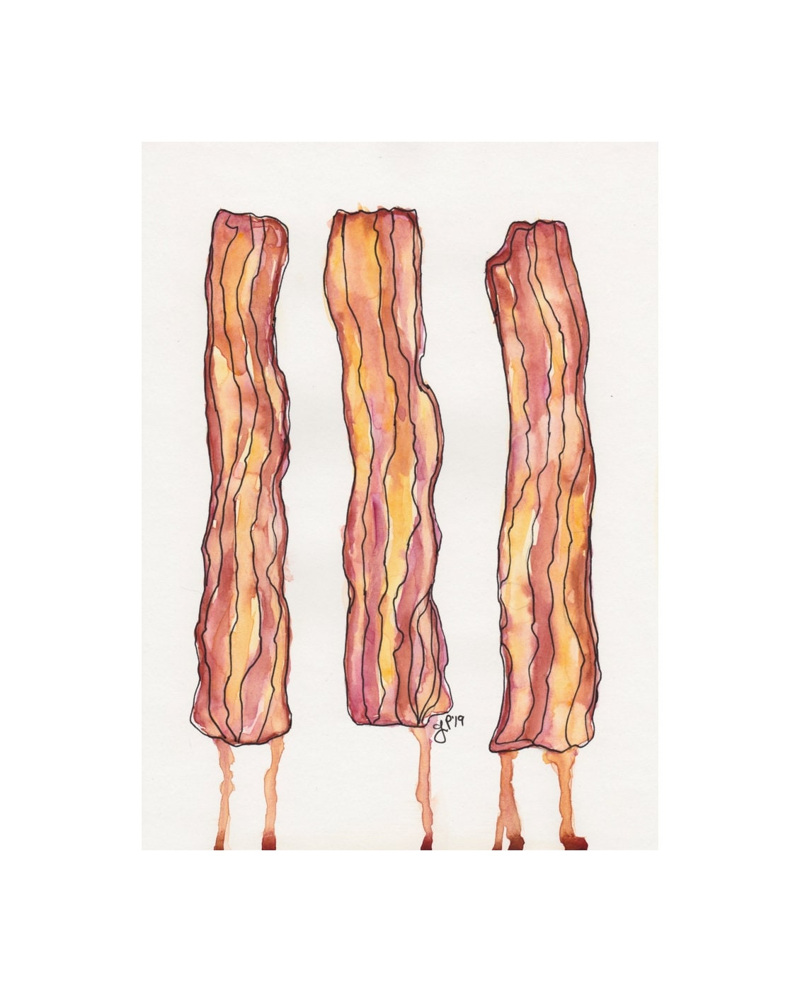 Bacon Art Original Bacon Watercolor Painting Breakfast | Etsy