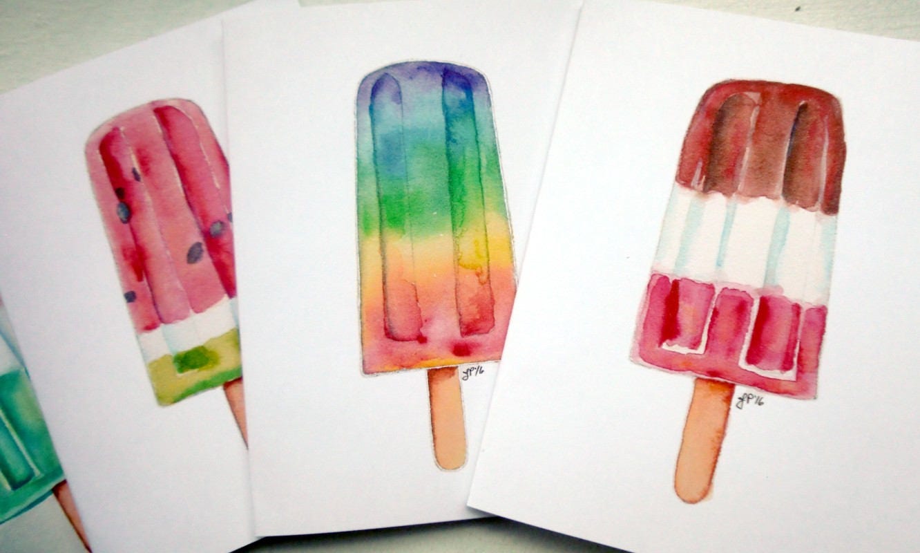 Popsicle Cards Popsicle Watercolor Art Blank Note Cards - Etsy