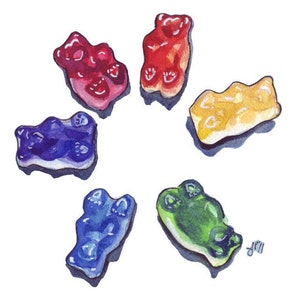 5x7 Watercolor Painting Illustration - Gummy Bears Candy on White ...