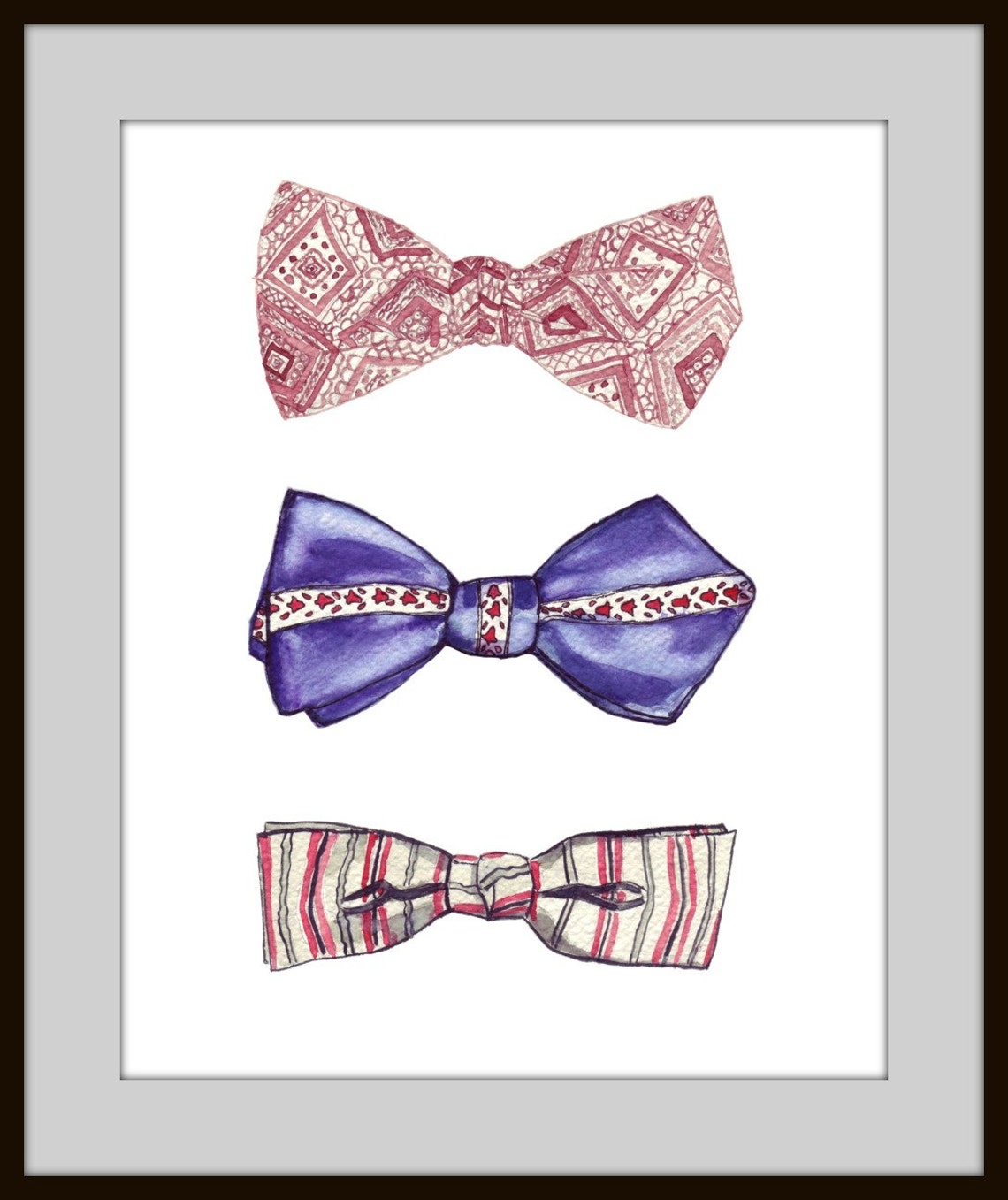 Bowtie Art Watercolor Painting Print Three Vintage Mens Bow - Etsy
