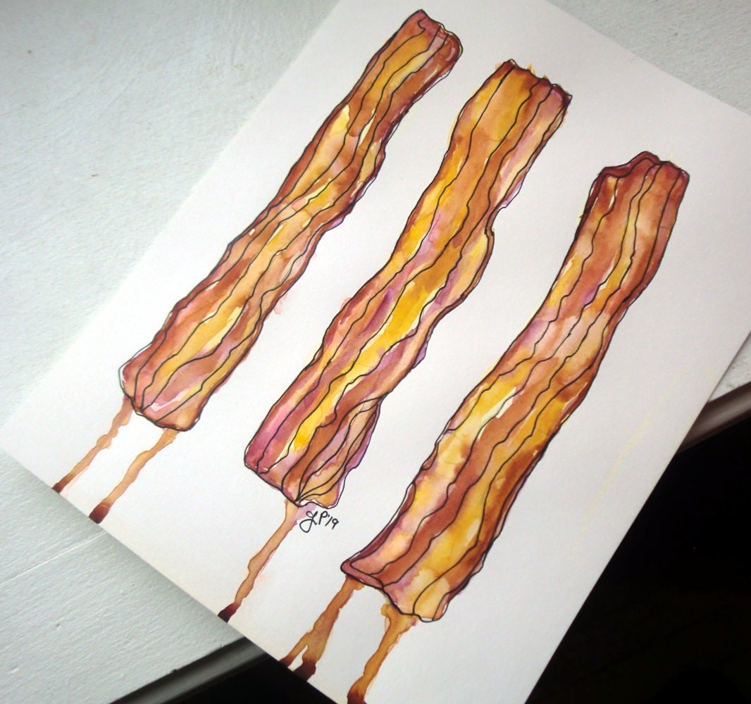 Bacon Art Original Bacon Watercolor Painting Breakfast | Etsy