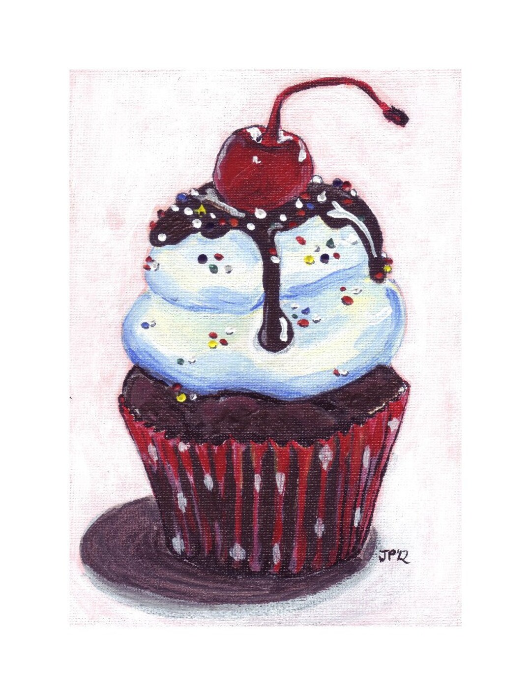 Acrylic Cupcake Painting Illustration - Ice Cream Sundae Cupcake Art ...
