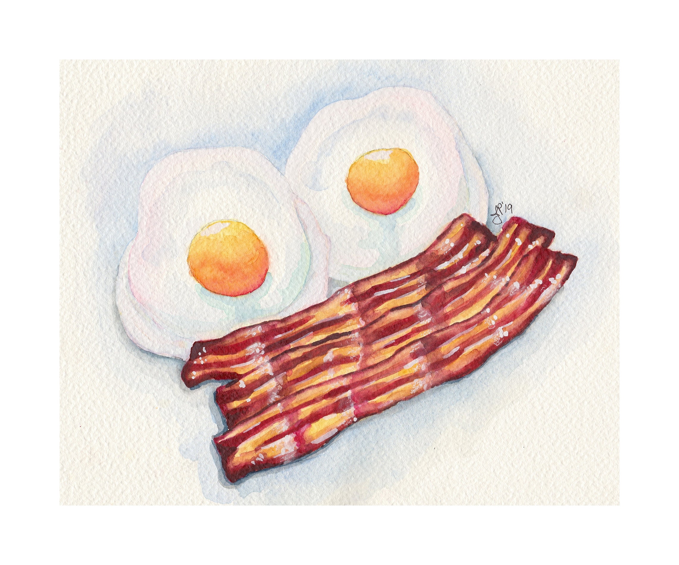 Bacon and Eggs Watercolor Art Print Breakfast Food Illustration Art ...