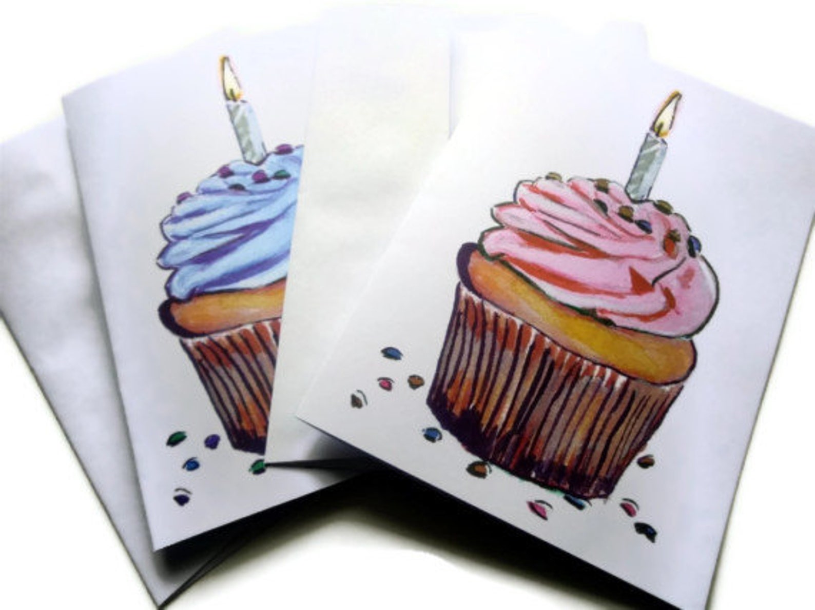 Cupcake Birthday Cards Set Watercolor Art Birthday Greeting | Etsy
