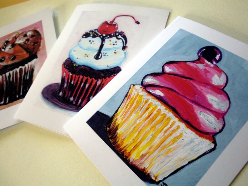 Note Card Set Cupcake Cards Art Note Cards ed. 6 Set of 4 - Etsy