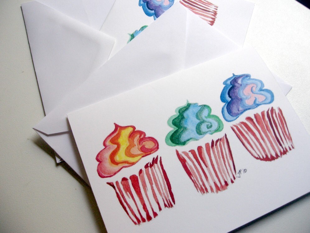 Cupcake Notecards Rainbow Swirl Cupcake Art Cards Set of 12 - Etsy