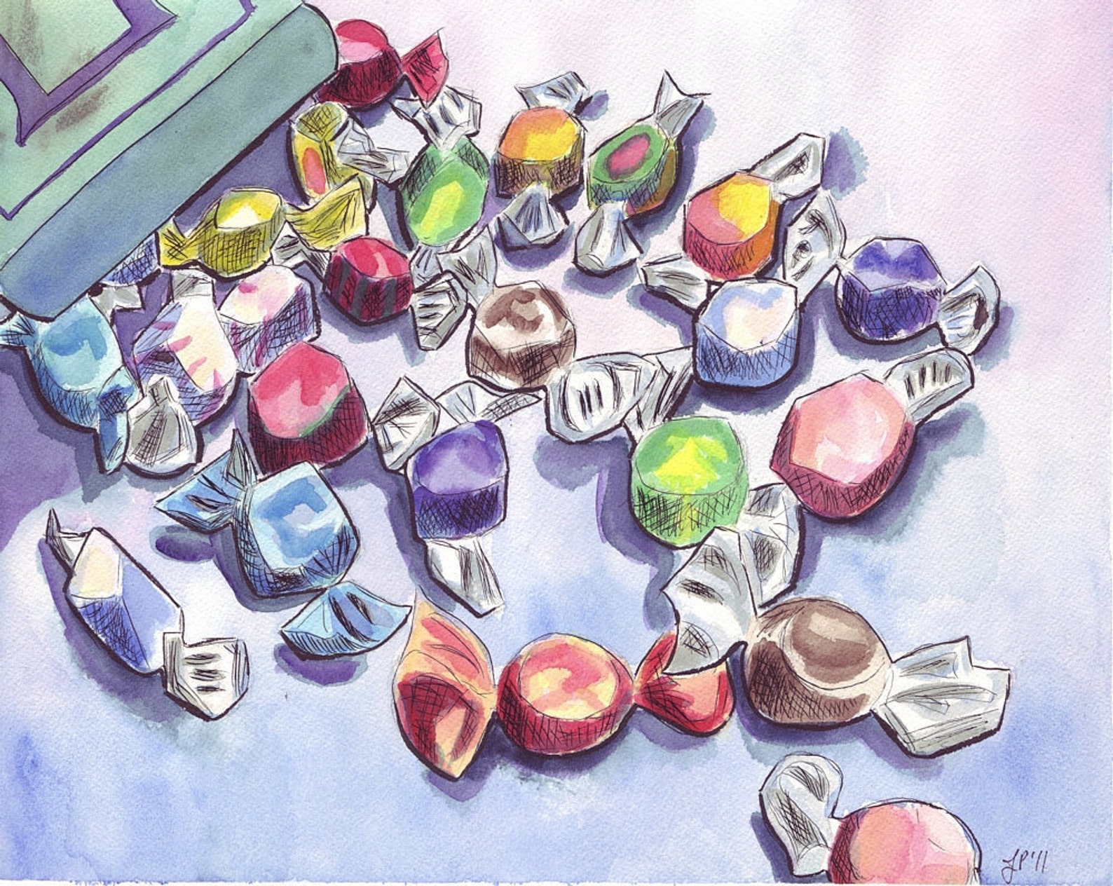 Watercolor Painting - Salt Water Taffy Art, Watercolor Art Print, 8x10 ...