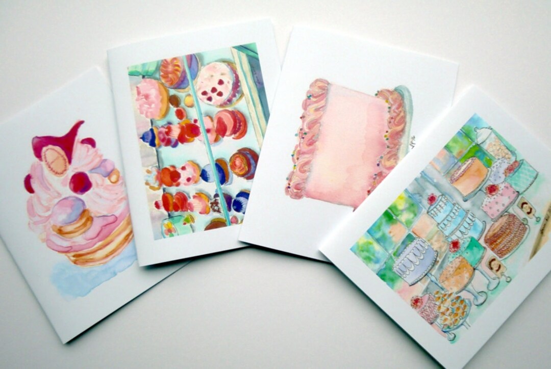 Cake Art Cards - Pastries Greeting Cards - Bakery Sweets Watercolor Art ...