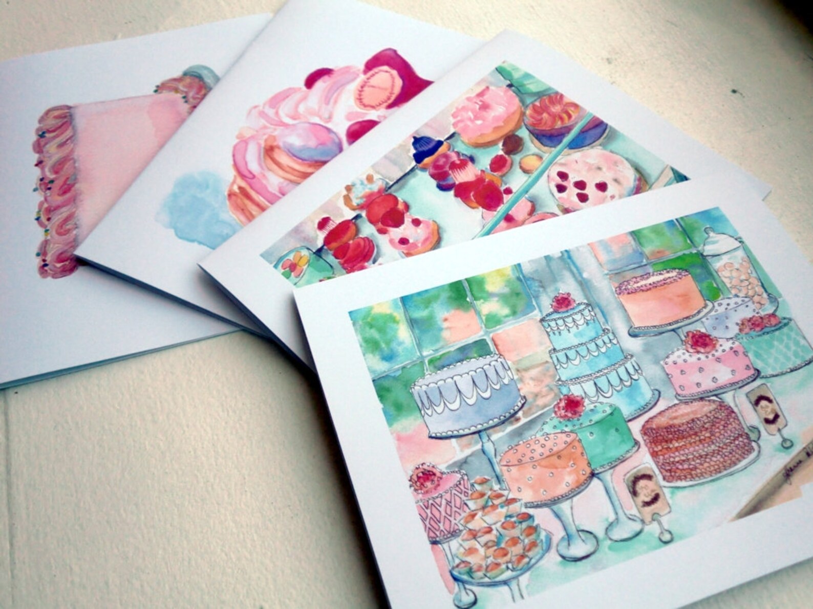 Cakes and Pastries Greeting Cards - Bakery Sweets Watercolor Art Blank ...