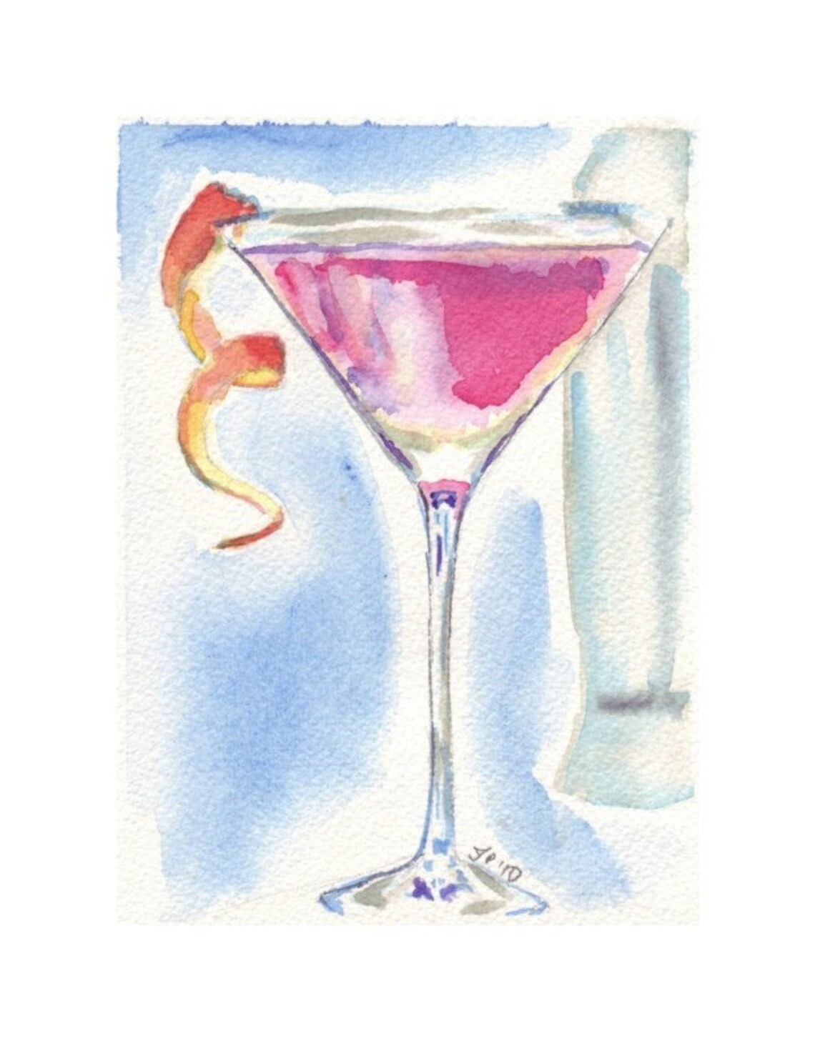 Pink Cosmo Art Watercolor Painting Cocktail Art Pink - Etsy