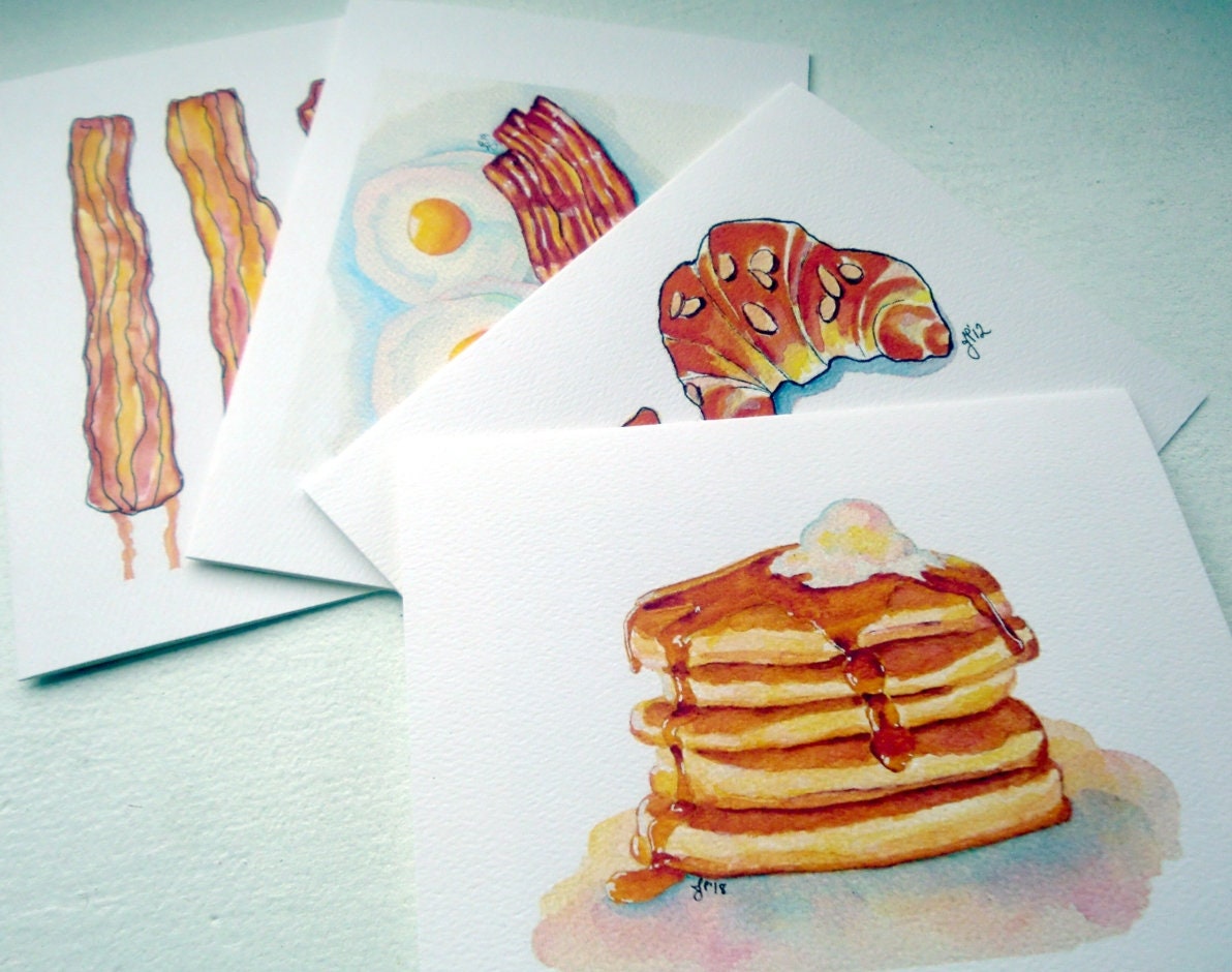 Pancake Cards Breakfast Foods Card Set Foodie Watercolor | Etsy