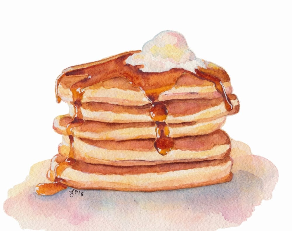Stack of Pancakes With Maple Syrup Watercolor Painting Print - Etsy