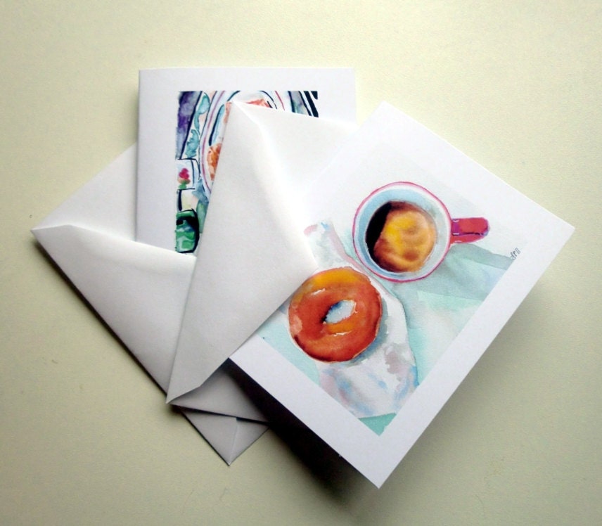 Coffee Cards, Cafe and Sweets Watercolor Art Notecards, Set of 8 - Etsy