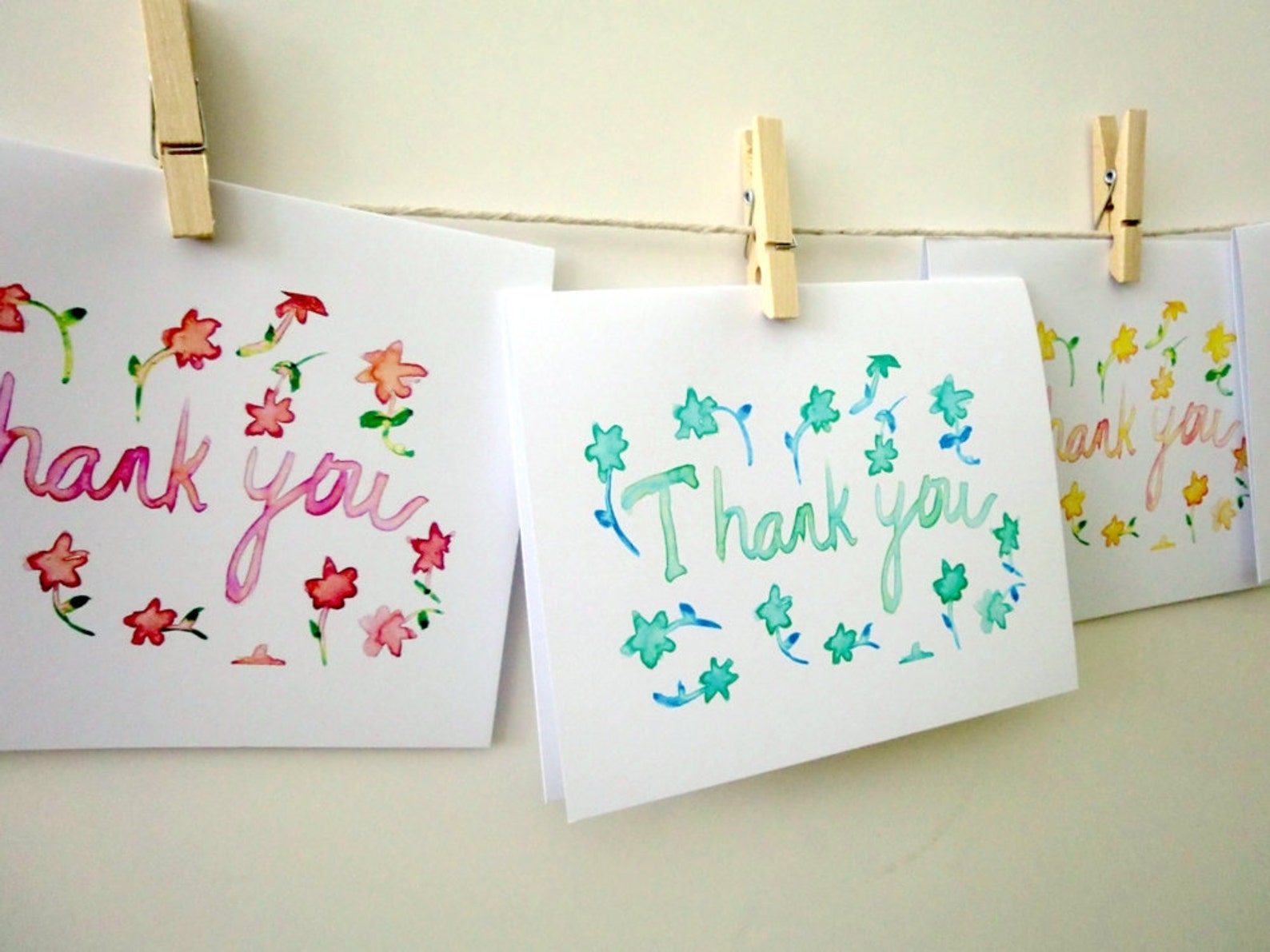 Spring Thank You Notes Floral Watercolor Card Set Colorful - Etsy