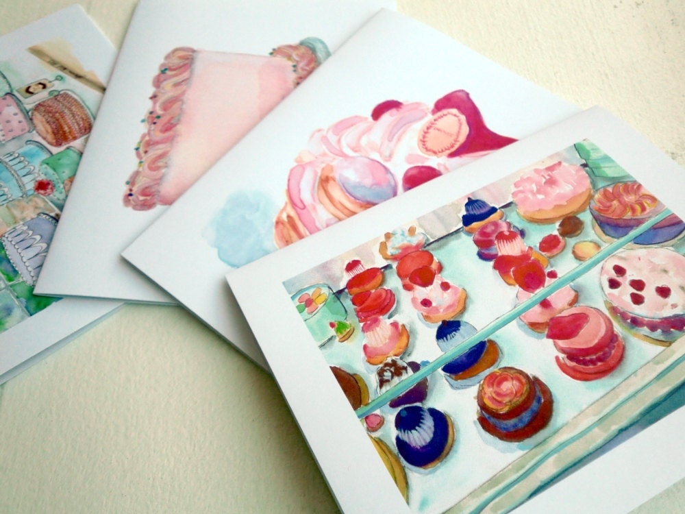 Cakes and Pastries Greeting Cards Bakery Sweets Watercolor - Etsy