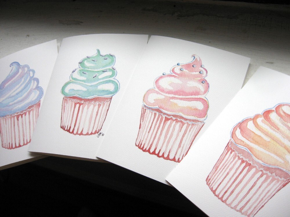 Cupcake Art Notecards ed. 2 Set of 8 Cupcake Cards | Etsy