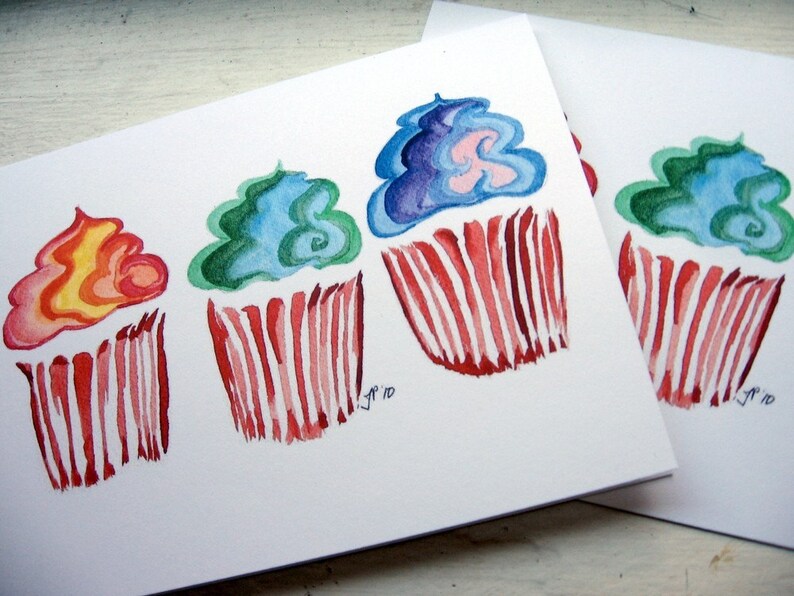 Cupcake Notecards, Rainbow Swirl Cupcake Art Cards, Set of 12 - Etsy