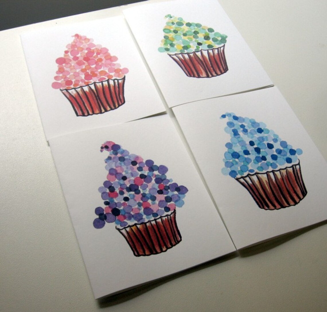 Greeting Card Set Cupcake Cards Watercolor Art Notecards - Etsy
