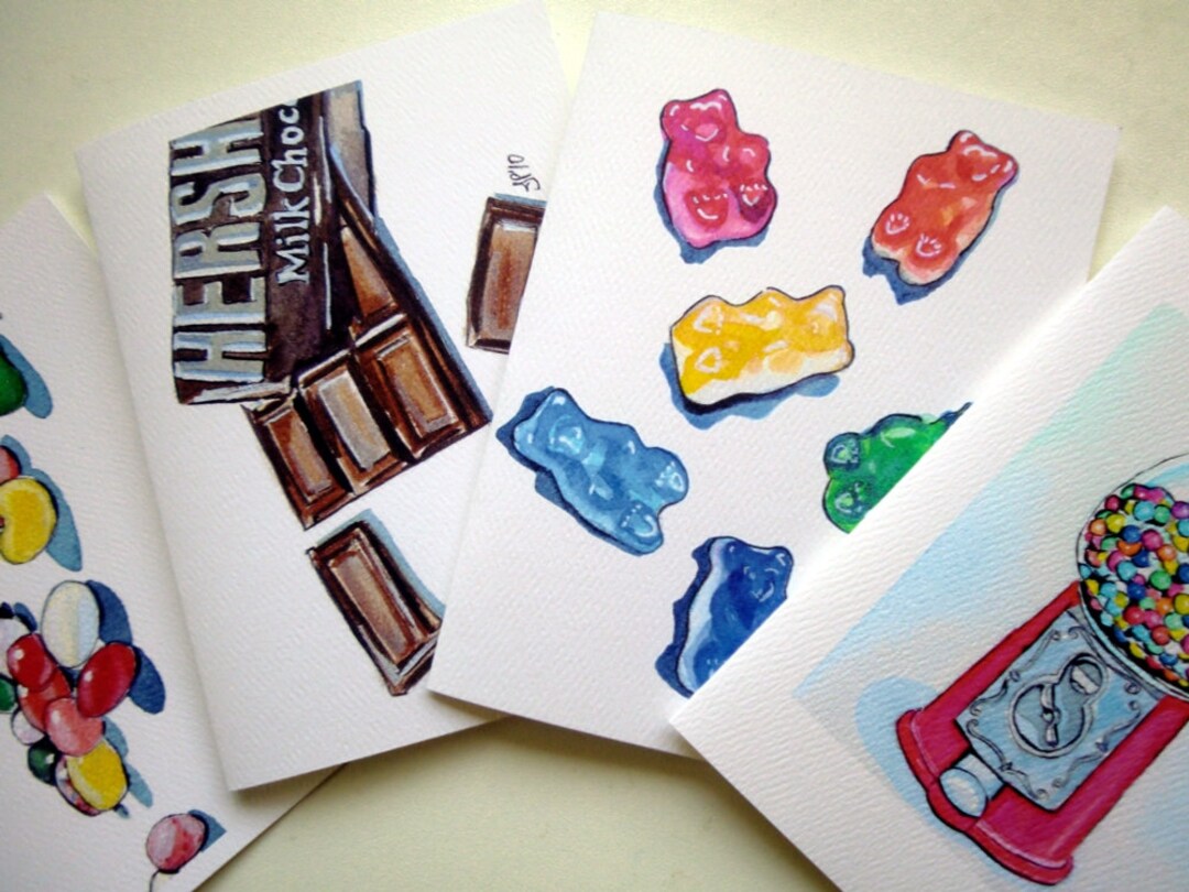 Kids Stationery, Candy Notecards, Blank Watercolor Art Note Cards, Set ...