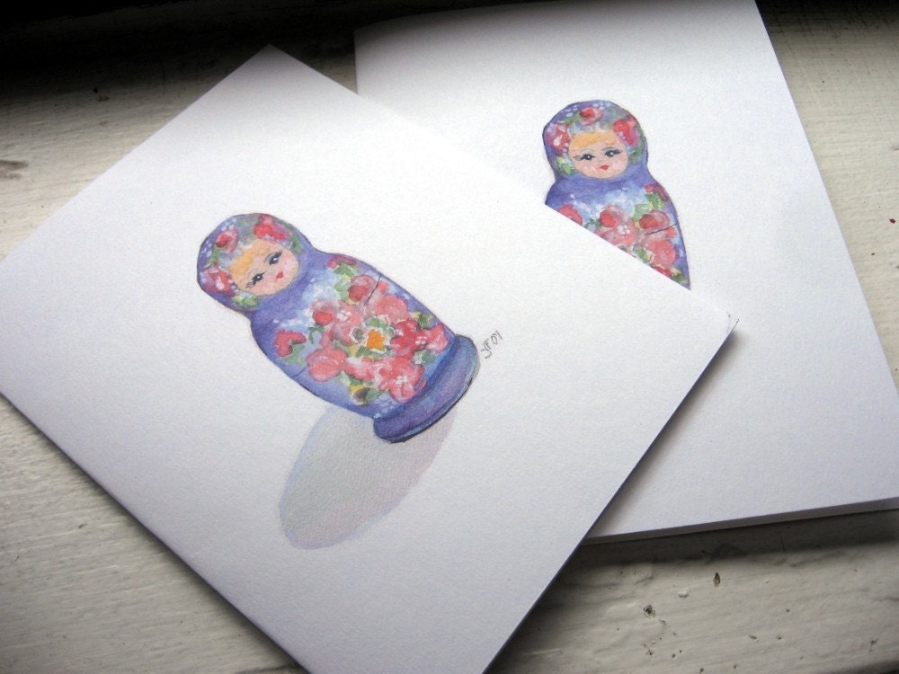 Matrushka Card Set - Matrushka Nesting Doll Purple Watercolor Art Note ...