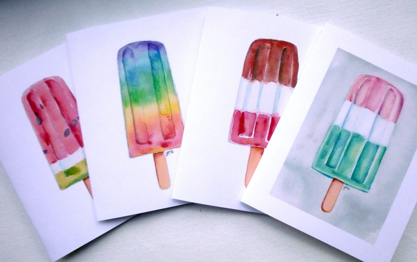 Popsicle Cards - Popsicle Watercolor Art Blank Note Cards - Frozen ...