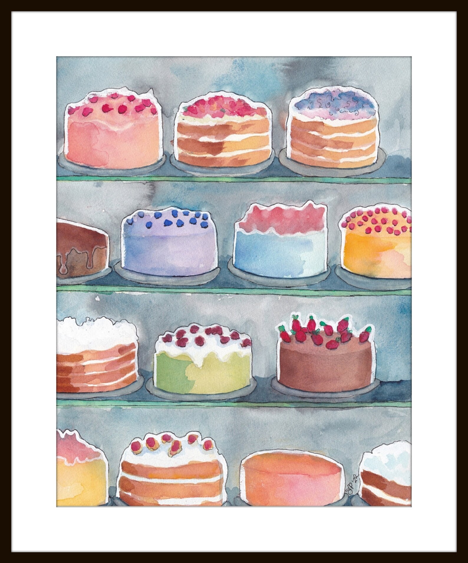 Cake Window Watercolor Painting Art Dessert Display No. 3 Print ...
