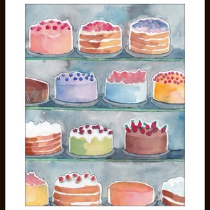 Cake Window Watercolor Painting - Art Dessert Display No. 3 Print ...