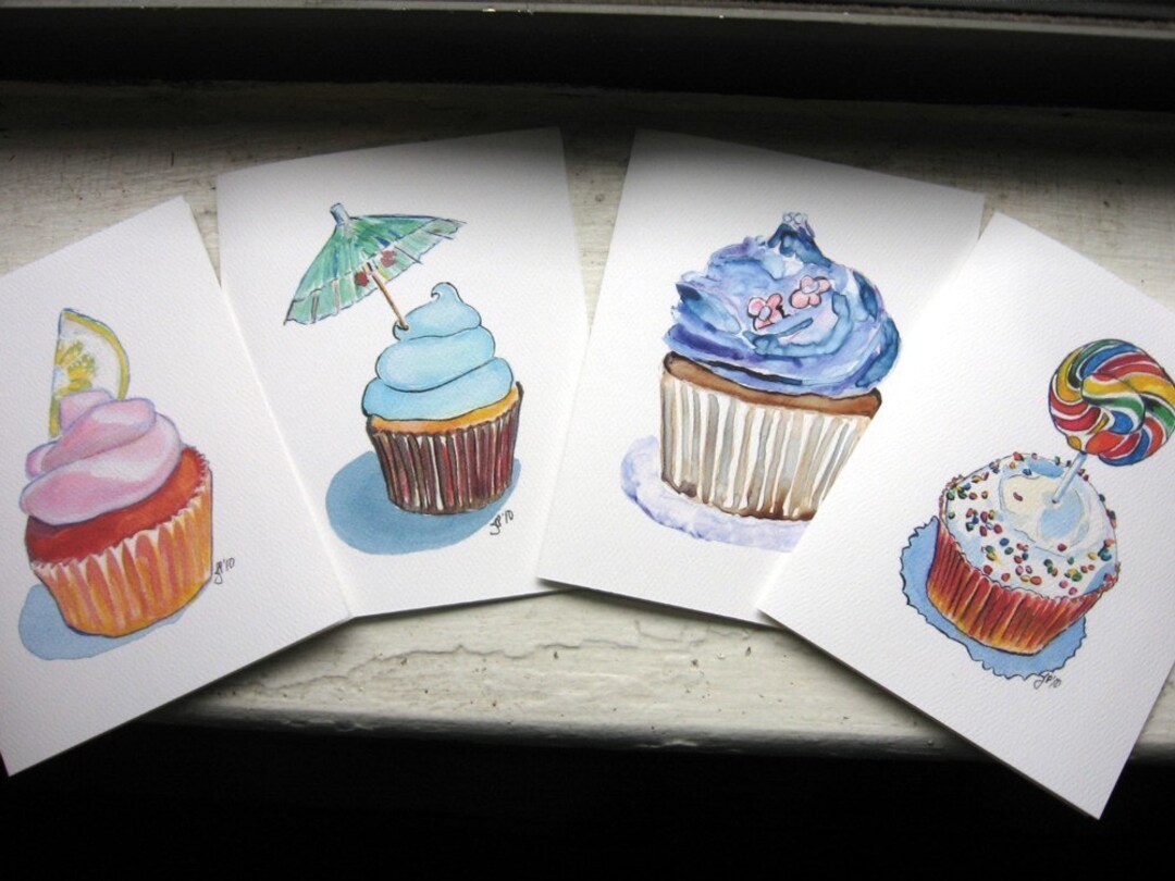Cupcake Notecards - Stationery - Greeting Cards - Cute Watercolor Art ...